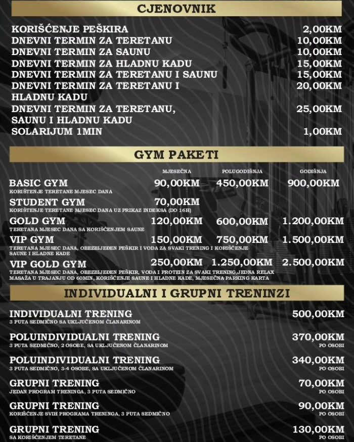 CJENOVNIK - Gold Gym